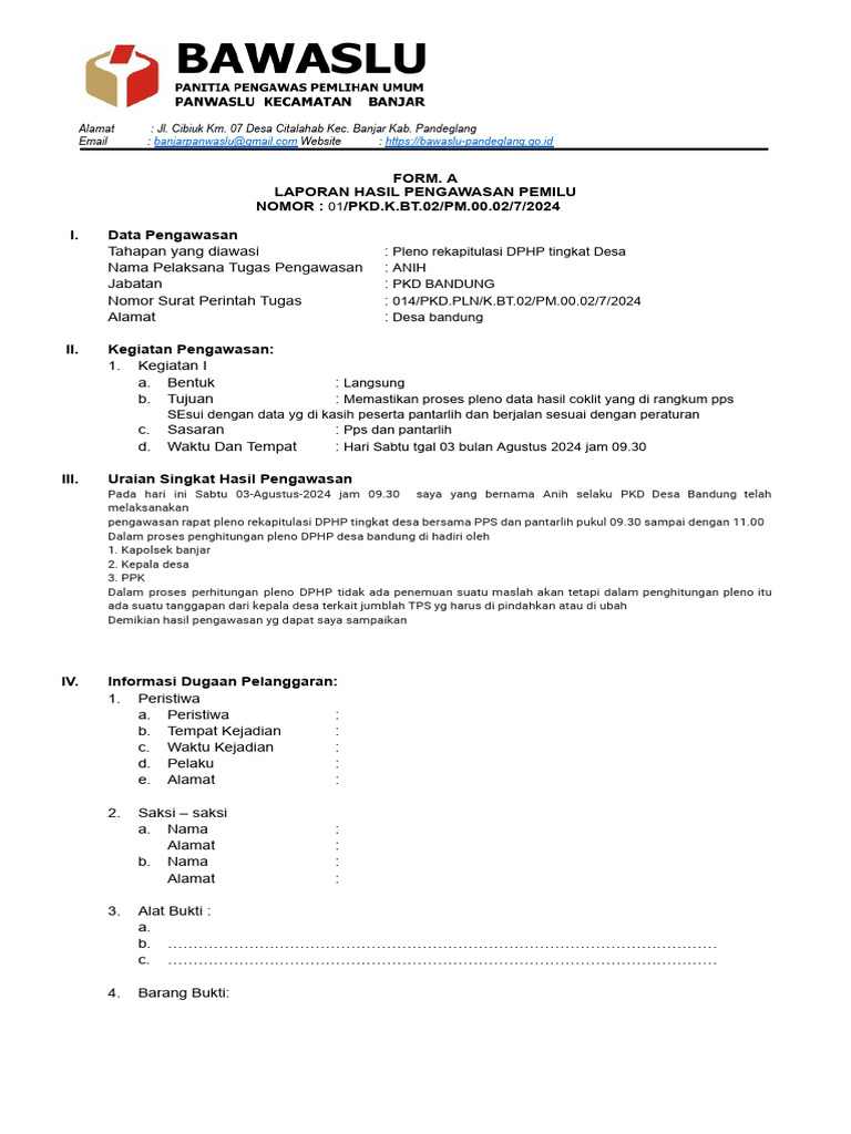 Contoh Form A Pleno PPS | PDF
