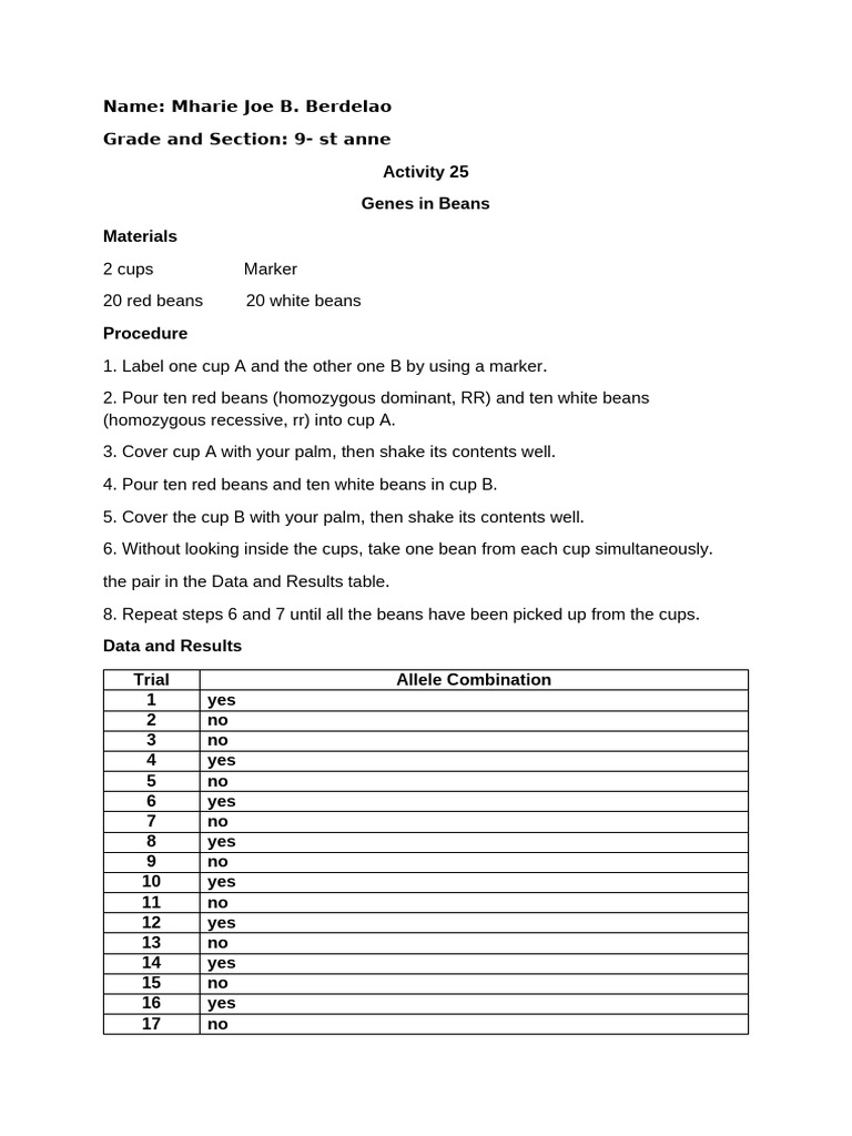 Activity-25-Genes-in-Beans Answer | PDF