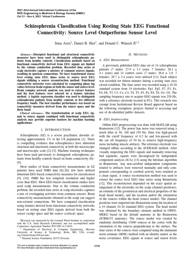 Schizophrenia Classification Using Resting State EEG Functional Connectivity Source Level ...