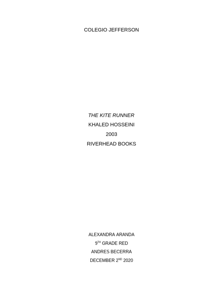 The Kite Runner Book Report | PDF