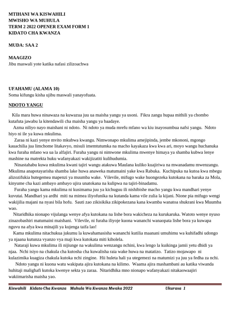 Kiswahili QSN F1 Opener | PDF