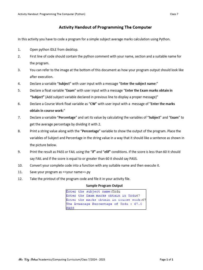 Programming the Computer- Activity Handout | PDF Programming the Computer- Activity Handout | PDF