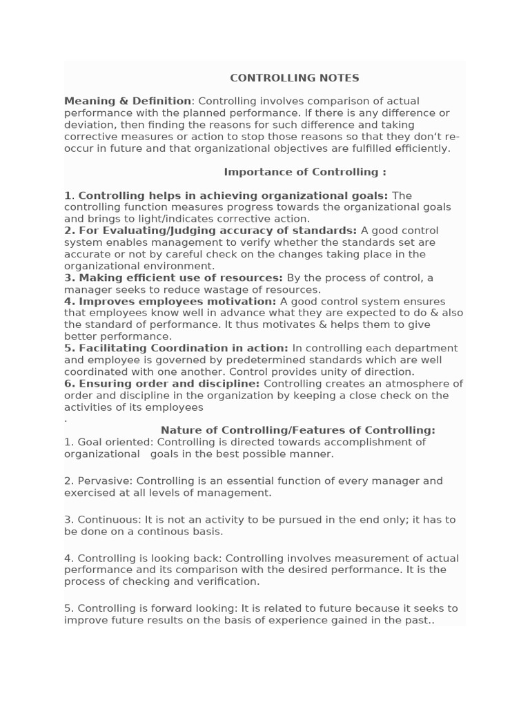 Controlling Notes Pdf