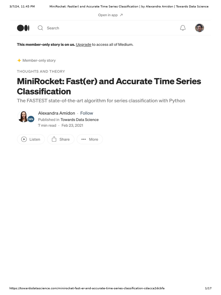 MiniRocket - Fast (Er) and Accurate Time Series Classification | PDF