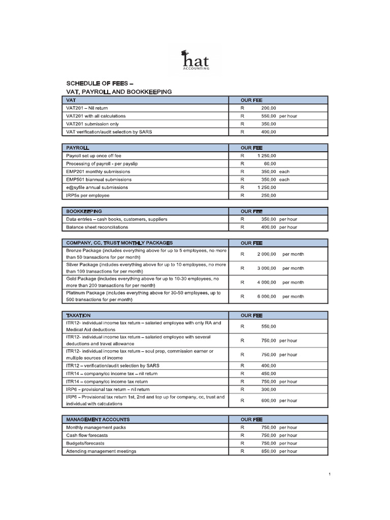 Hat Accounting Price List | PDF