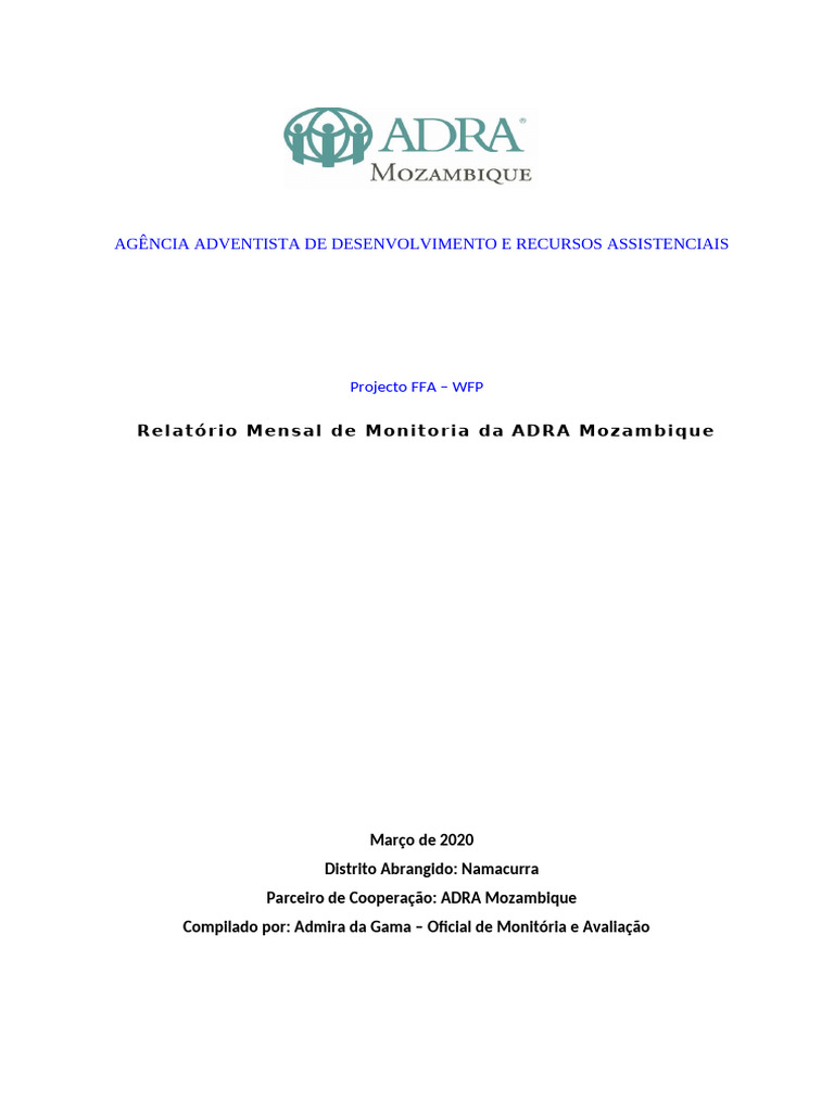 Relatorio de Monitoria Do Mes de Marco, FFA-Namacurra | PDF