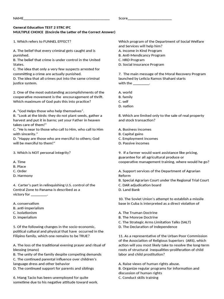 General Education Let Test 2 | PDF