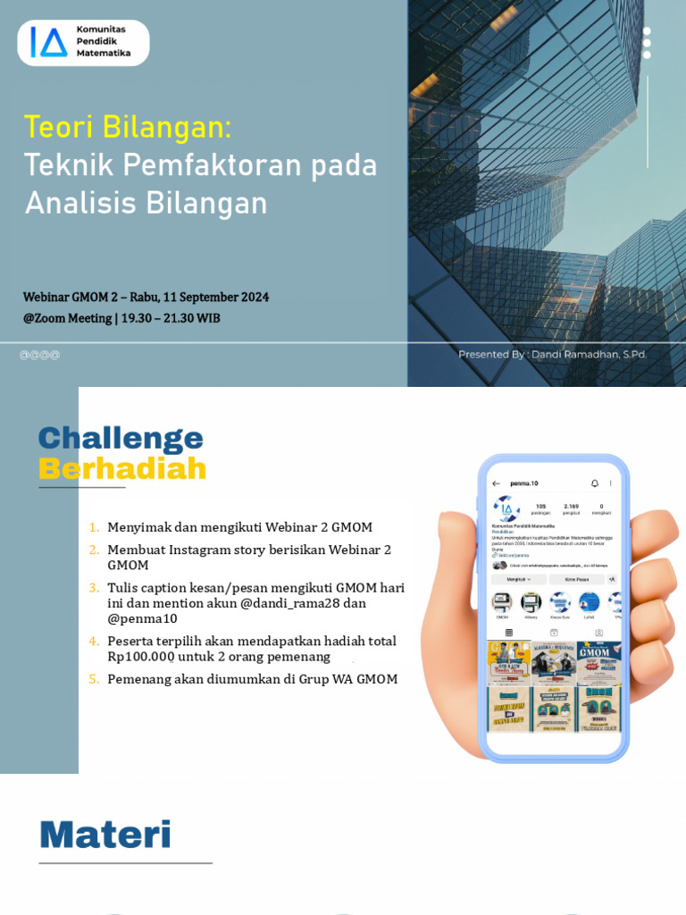 Webinar 2 GMOM - Teknik Pemfaktoran Dalam Analisis Bilangan | PDF