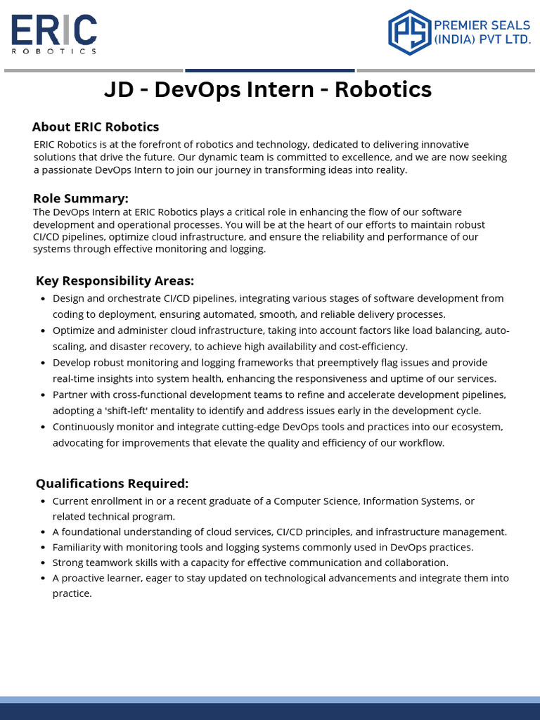 JD - DevOps Intern - Robotics | PDF