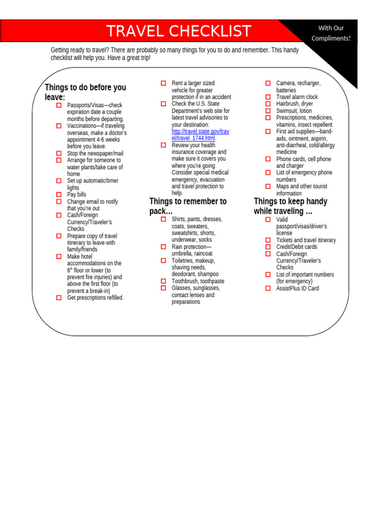 Travel Checklist | PDF