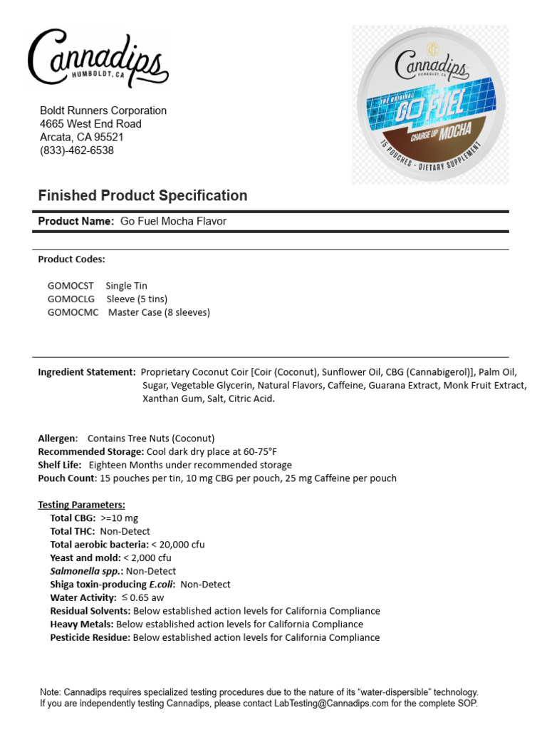 Go Fuel MOCHA Finished Product Specification - PPTX 1 1 | PDF