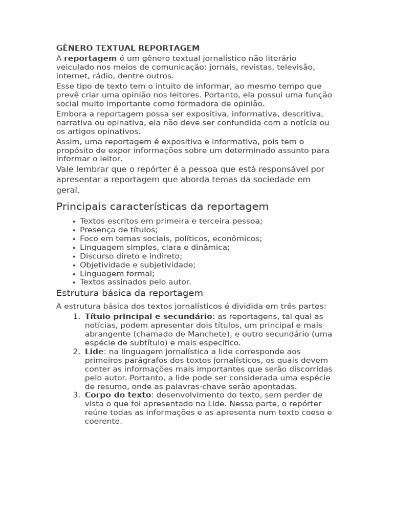 Gênero Textual Reportagem | PDF