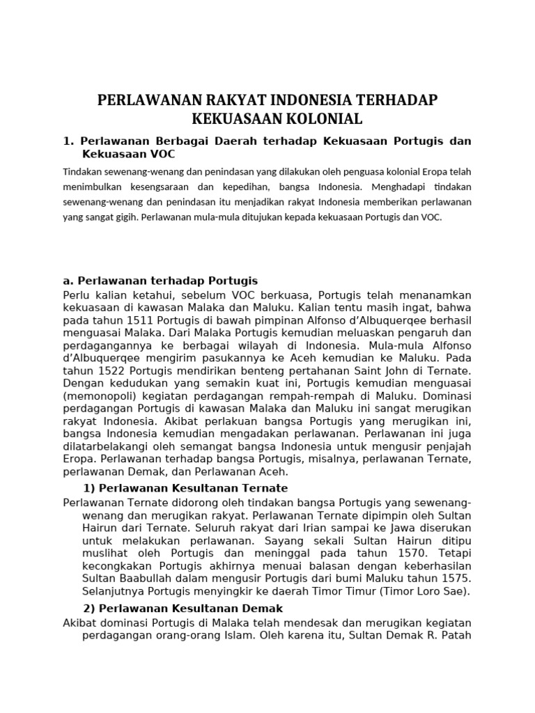 Perlawanan Rakyat Indonesia Terhadap Kekuasaan Kolonial | PDF