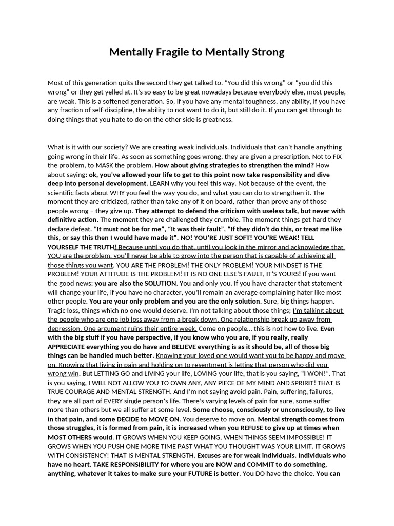 Mentally Fragile To Mentally Strong | PDF
