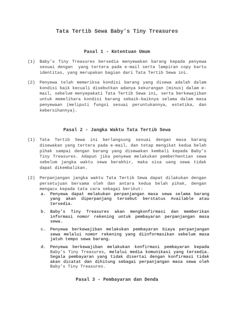 Tata Tertib Sewa Baby's Tiny Treasures | PDF | Law