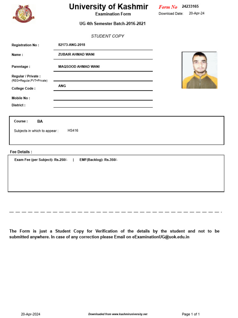 Examination Form | PDF