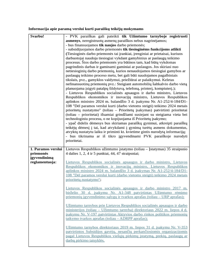 Informacija PVK Mokymams | PDF