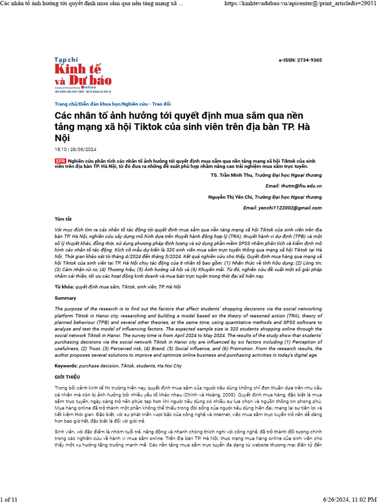 Các Nhân T NHH NGT I Quy T Nhmuas Mquan N T NGM NG Xã H I Tiktok C A Sinh Viên Trên A Bàn TP. Hà ...
