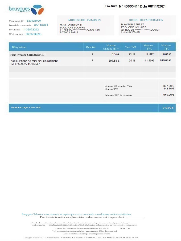 Facture Bouygues Telecom | PDF