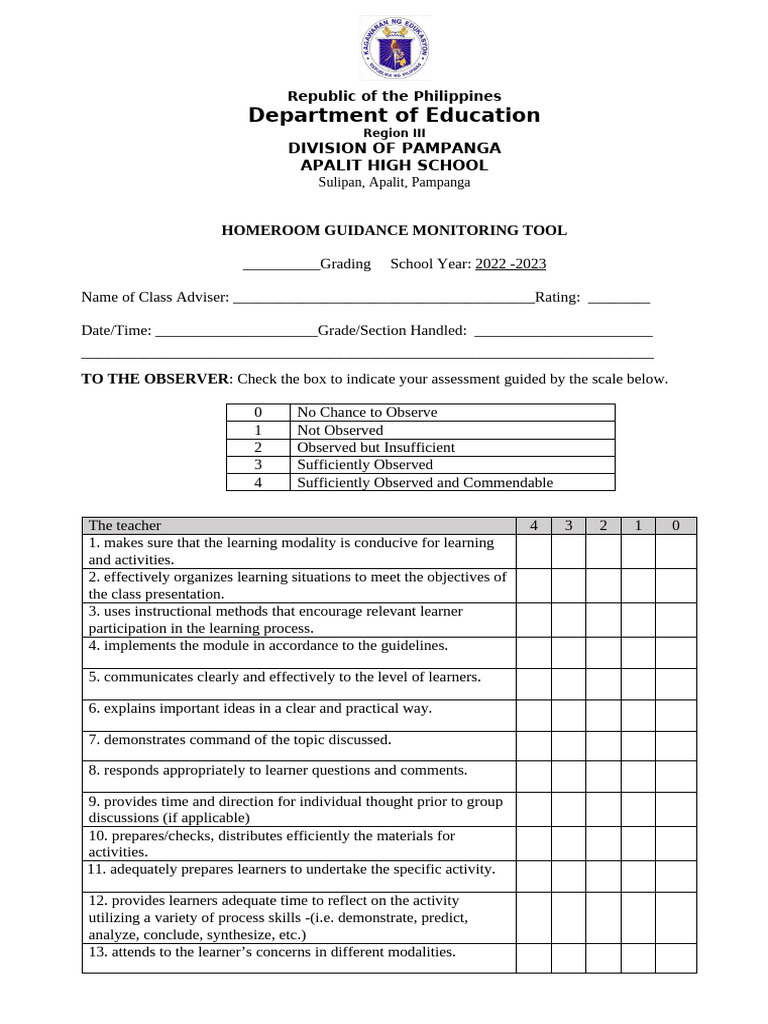 HOMEROOM-GUIDANCE-MONITORING-FOR-TEACHERS | PDF