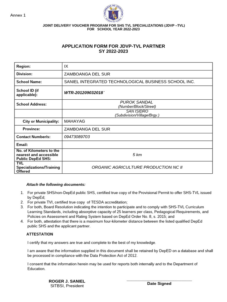 Annex 1 JDVP TVL Application Form Edited | PDF