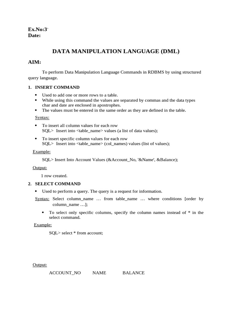 DML Commands | PDF