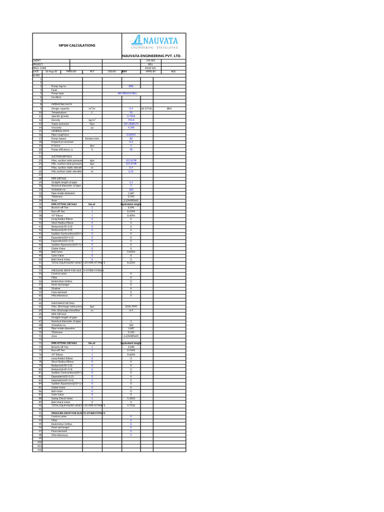 NPSH Calculations | PDF