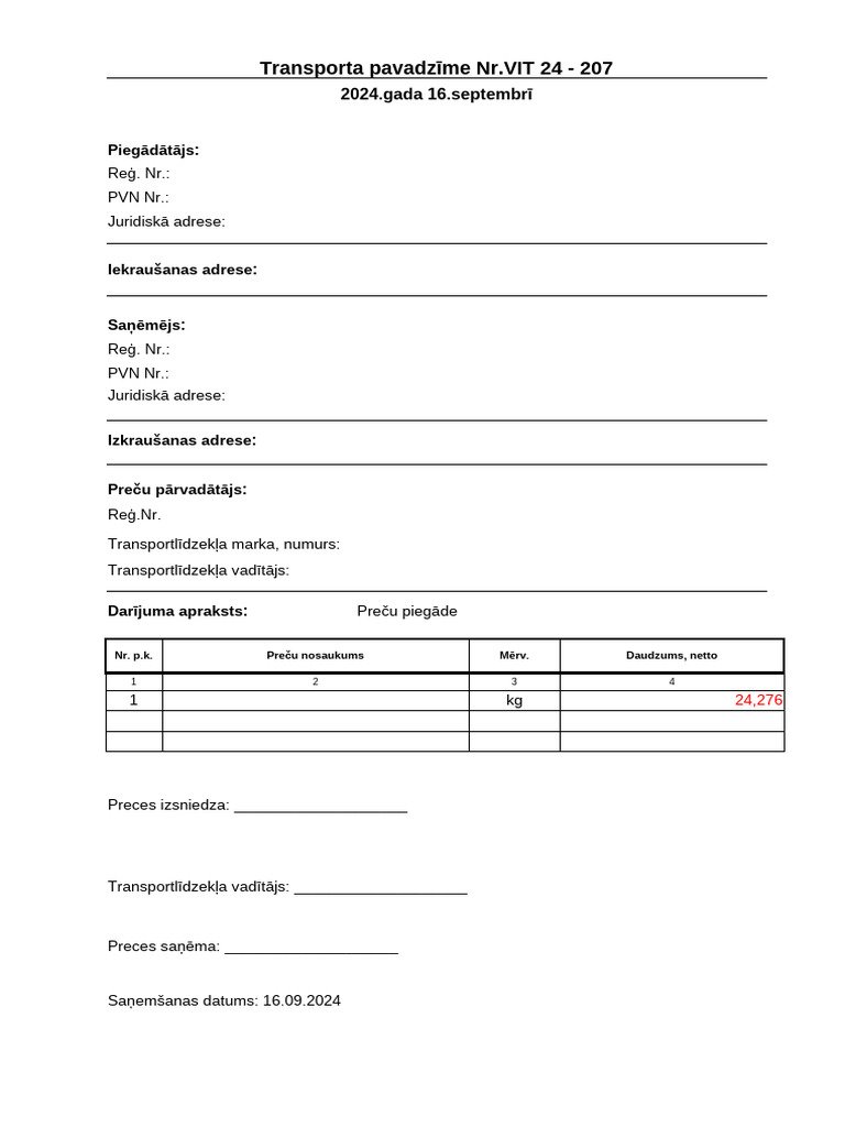 Transporta Pavadzime - Paraugs | PDF
