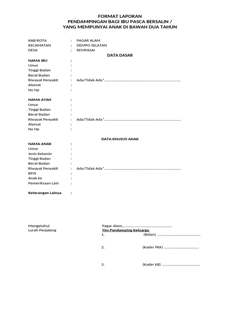 Format Laporan Pendamping | PDF