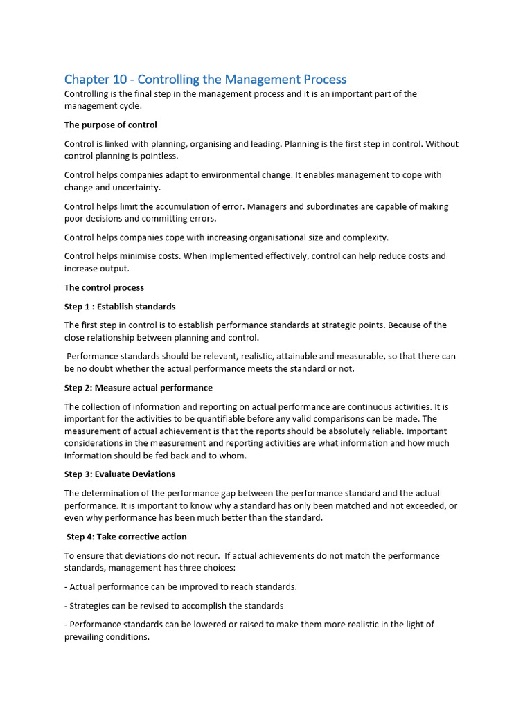 MNB1501-chapter 10 Controlling The Management Process | PDF