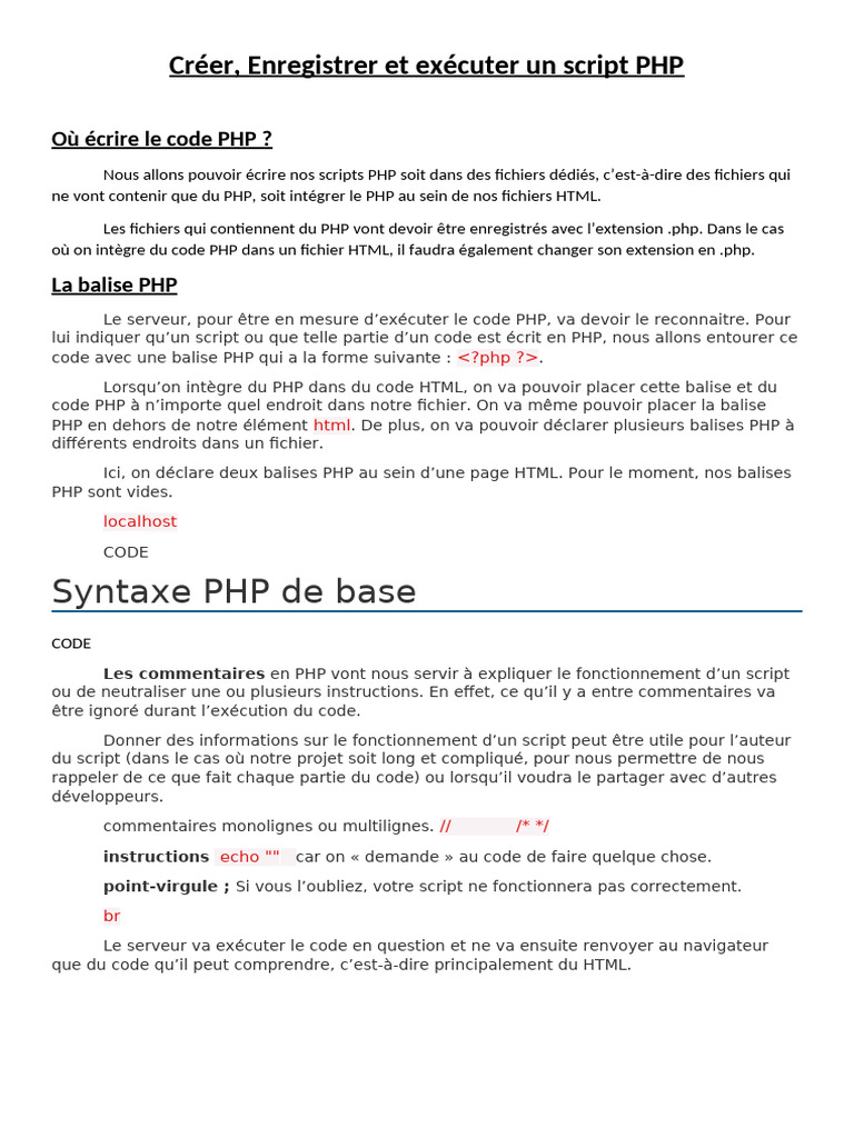 Syntaxe PHP de Base: Créer, Enregistrer Et Exécuter Un Script PHP | PDF | Computer Programming ...