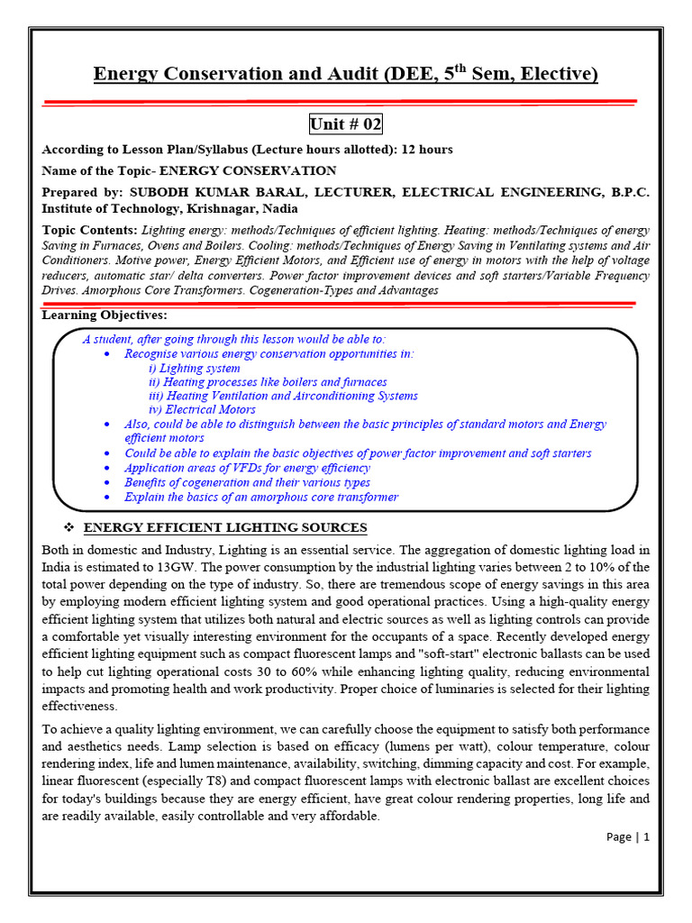 Energy Conservation Unit 3 | PDF