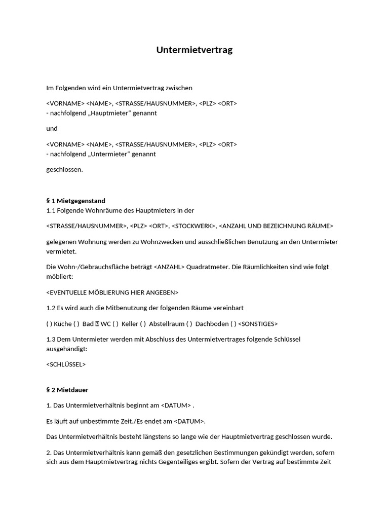 Untermietvertrag Muster | PDF