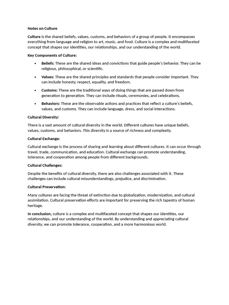 Notes On Culture | PDF