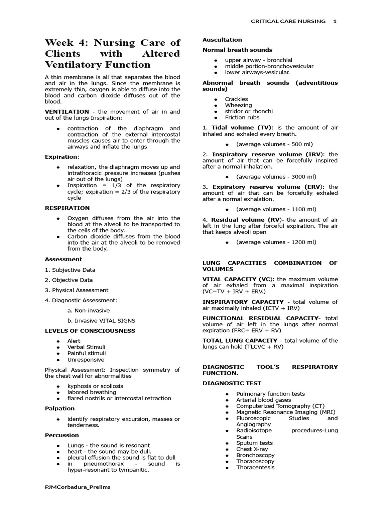 Critical Care Week 4 | PDF | Exhalation | Lung