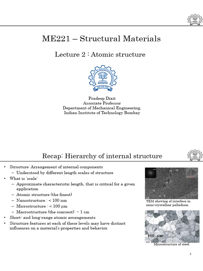 ME221 - Lecture 2 - Atomic Structures | PDF