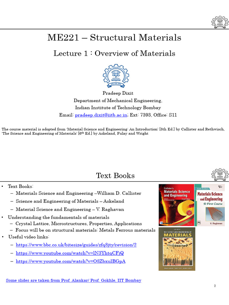 ME221 - Lecture 1 - Introduction To Materials | PDF