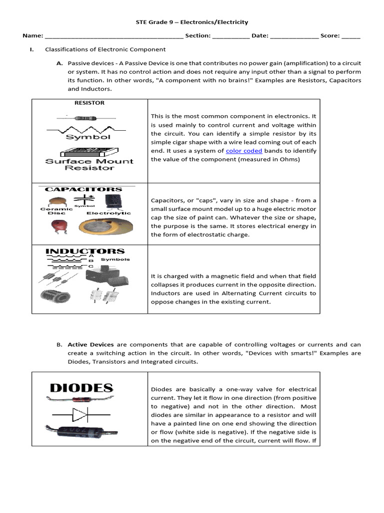 STE Grade 9 WS1 | PDF | Passivity (Engineering) | Electronic Component