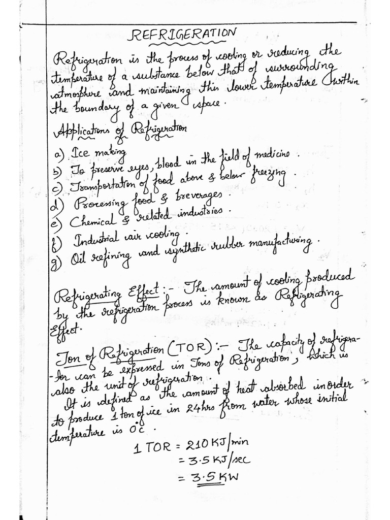 Refrigeration - Atd Notes | PDF