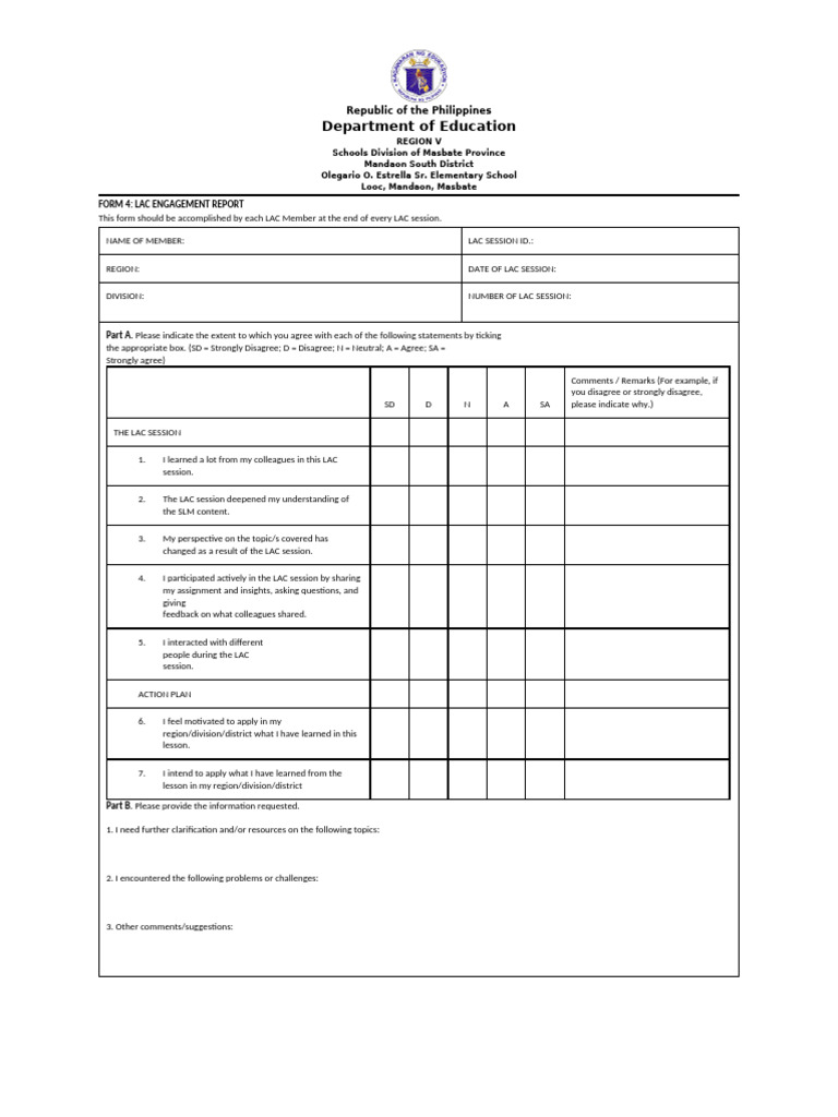 Form 4. LAC Engagement Report | PDF | Cognitive Science | Behavior Modification