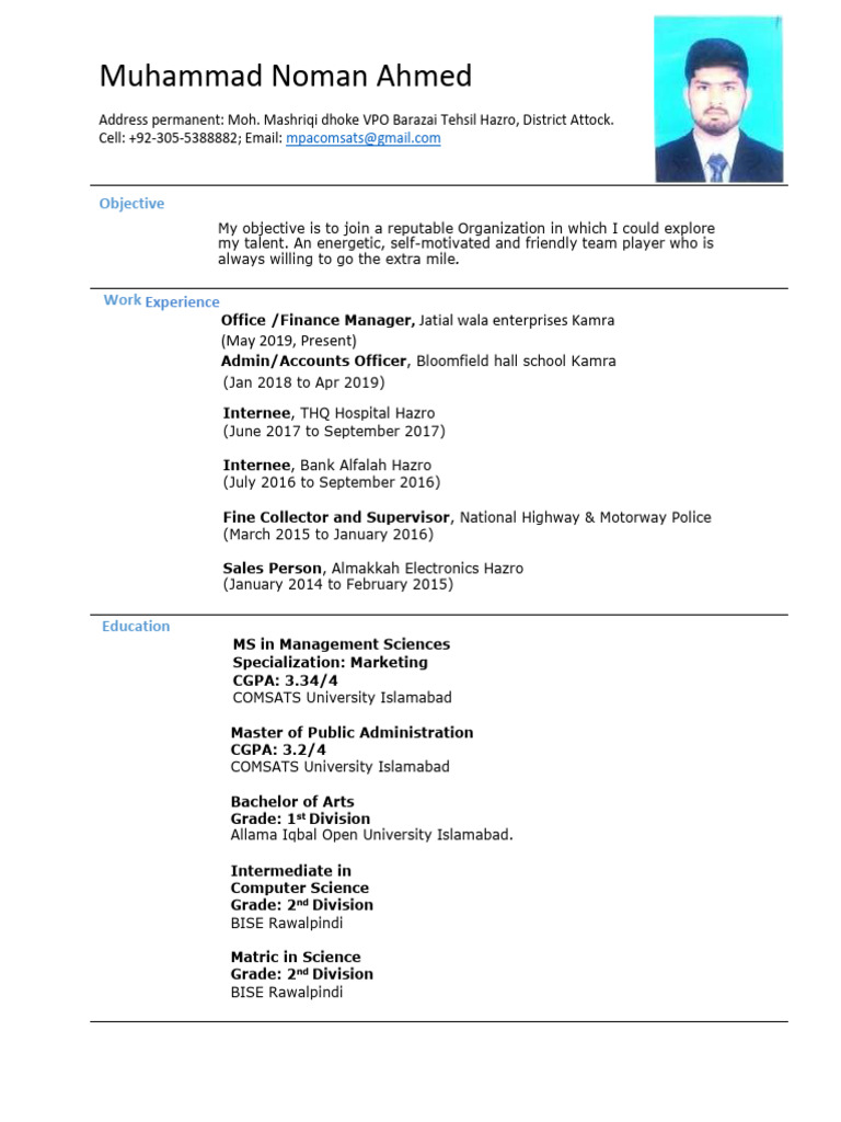 Muhammad Noman Ahmed: Objective | PDF | Islamabad | World Politics