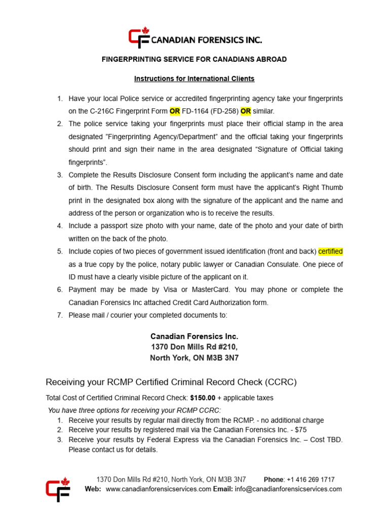Fingerprinting Instructions | PDF