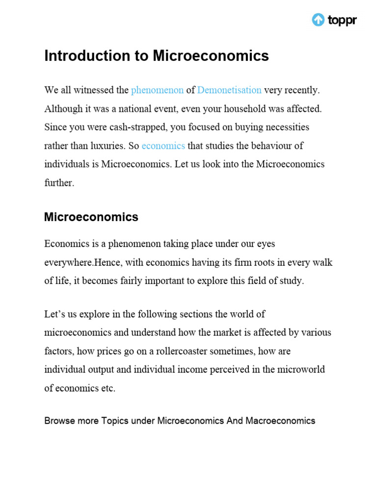 Introduction To Micro Economics Class 12 Notes | PDF