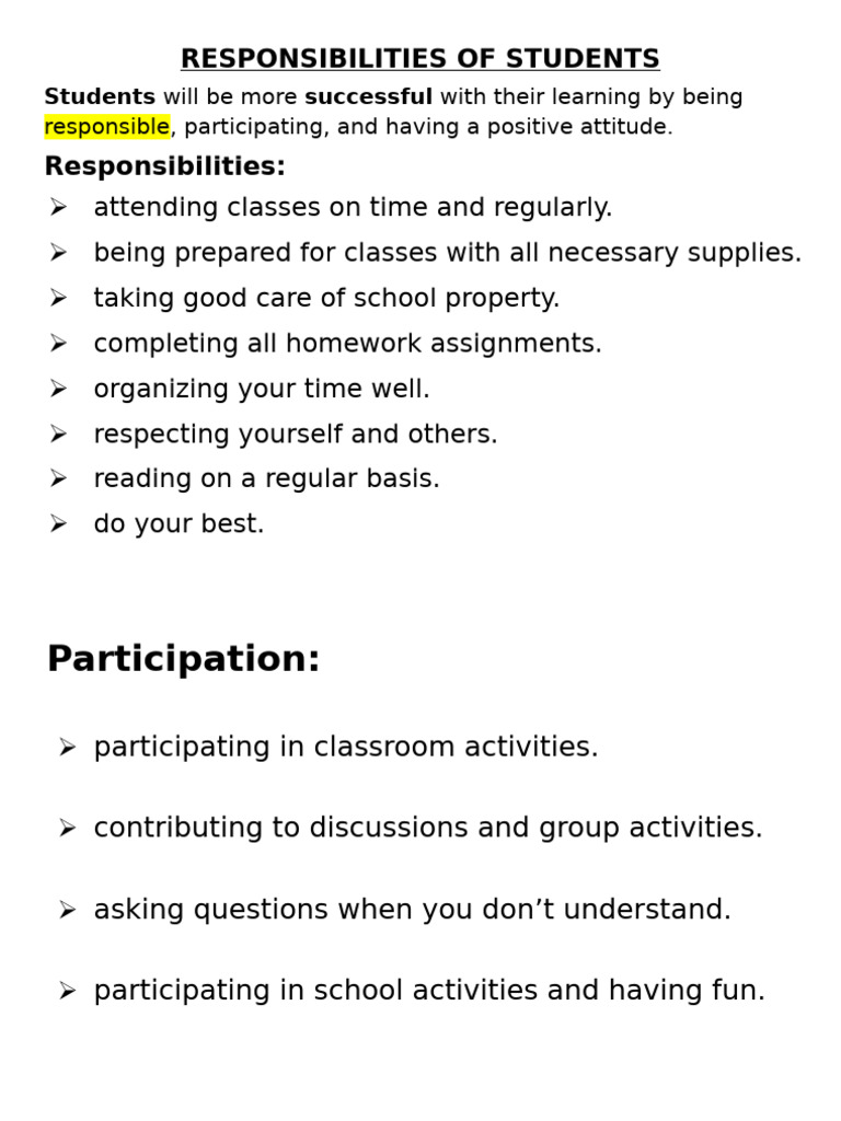 Responsibilities of Students | PDF
