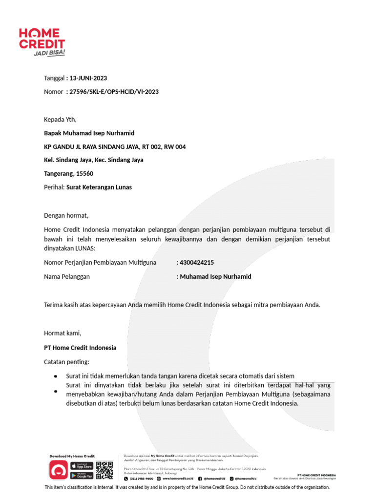 HCID SuratKeteranganLunas 4300424215 | PDF