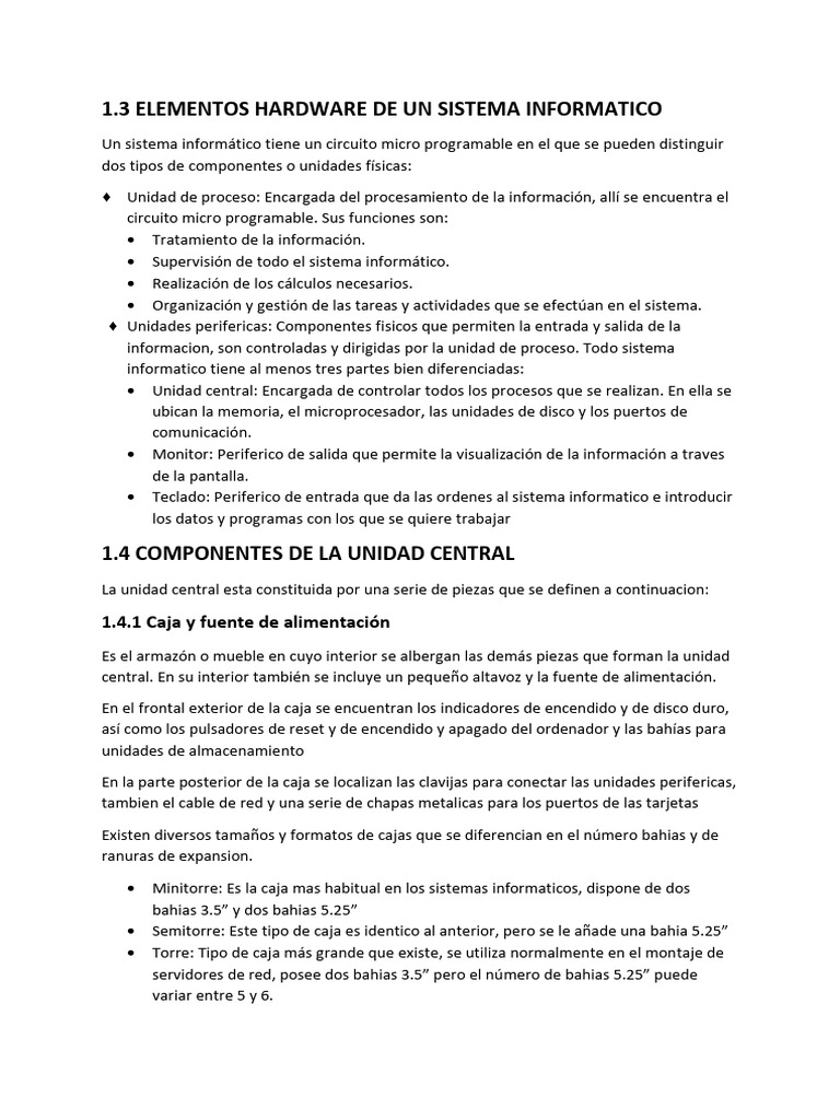 Elementos Hardware de Un Sistema Informatico | PDF