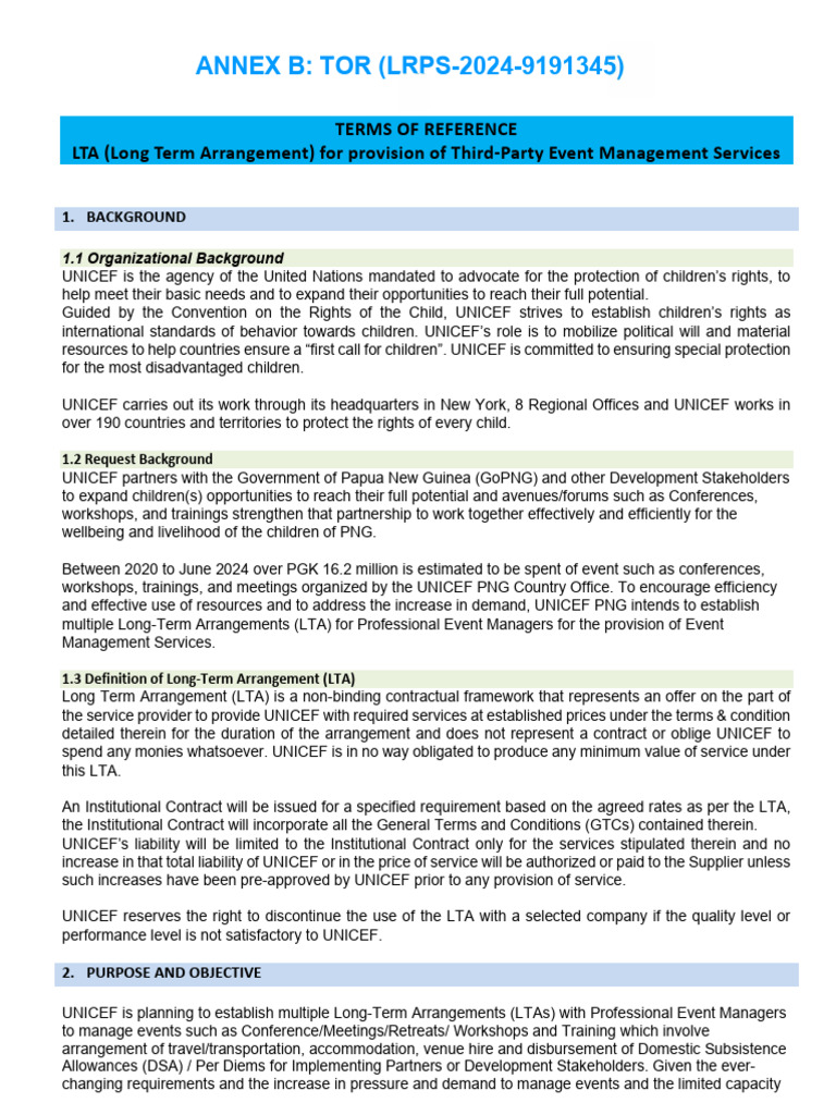 ANNEX B - Terms of Reference - LRPS-2024-9191345 | PDF