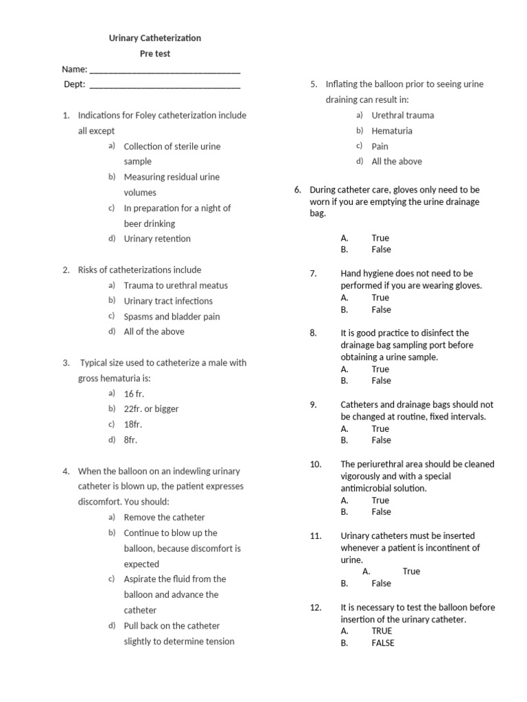 Urinary Catheterization Quiz | PDF