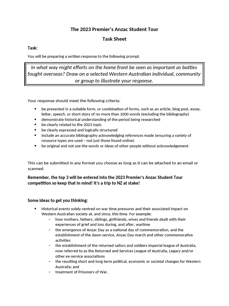 The 2023 Premier Tour Task Sheet | PDF