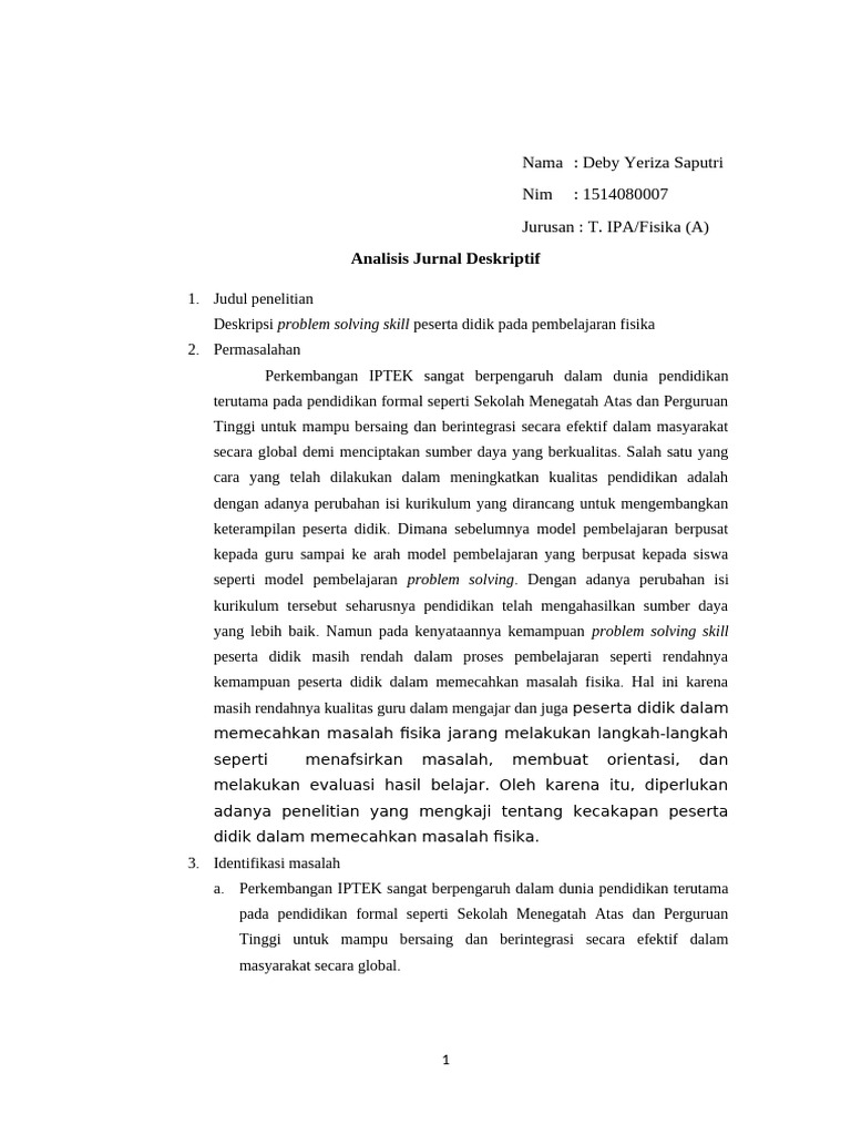 Analisis Jurnal Deskriptif | PDF